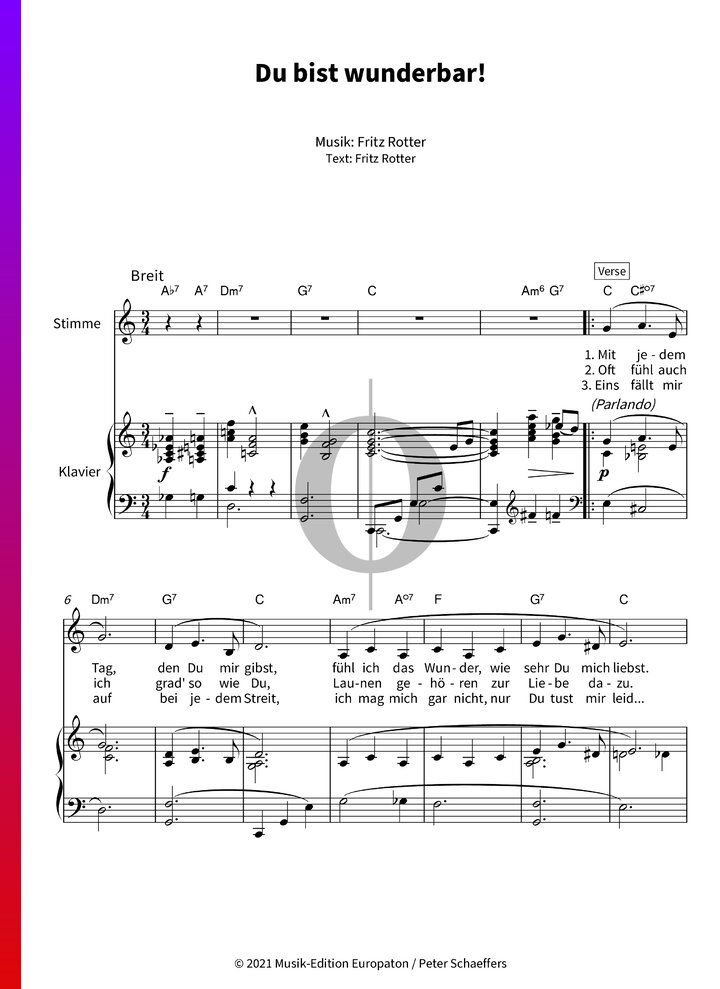 Du bist wunderbar! (Hildegard Knef) Piano Sheet Music - OKTAV