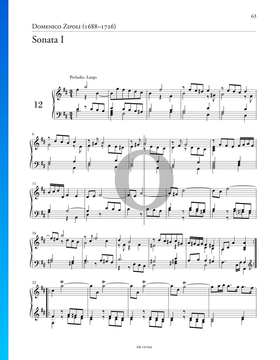 Sonate in h-Moll, Op. 1 Nr. 17: 1. Prelude Klaviernoten (Domenico Zipoli) - OKTAV