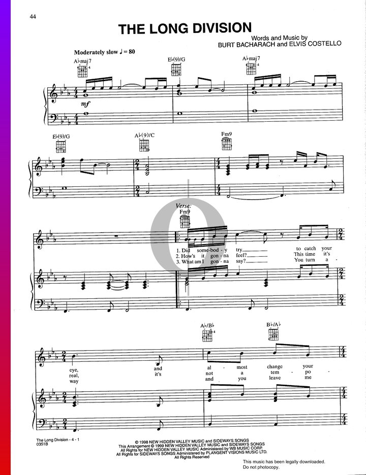The Long Division (Elvis Costello) Piano Sheet Music - OKTAV