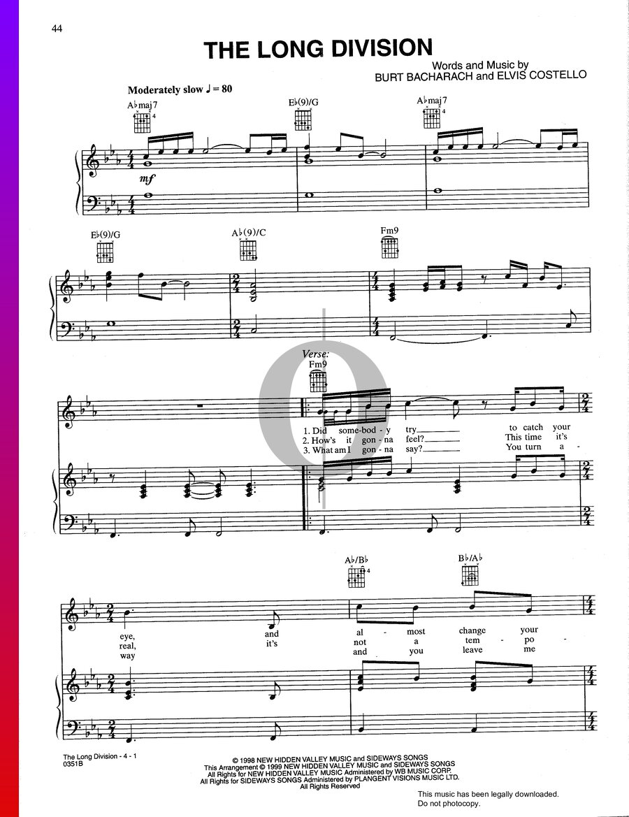 The Long Division (Elvis Costello) Piano Sheet Music - OKTAV