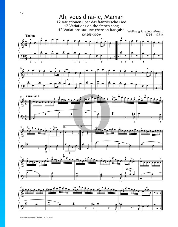 Twelve Variations in C-Major, KV 265 (300e) (Wolfgang Amadeus Mozart ...