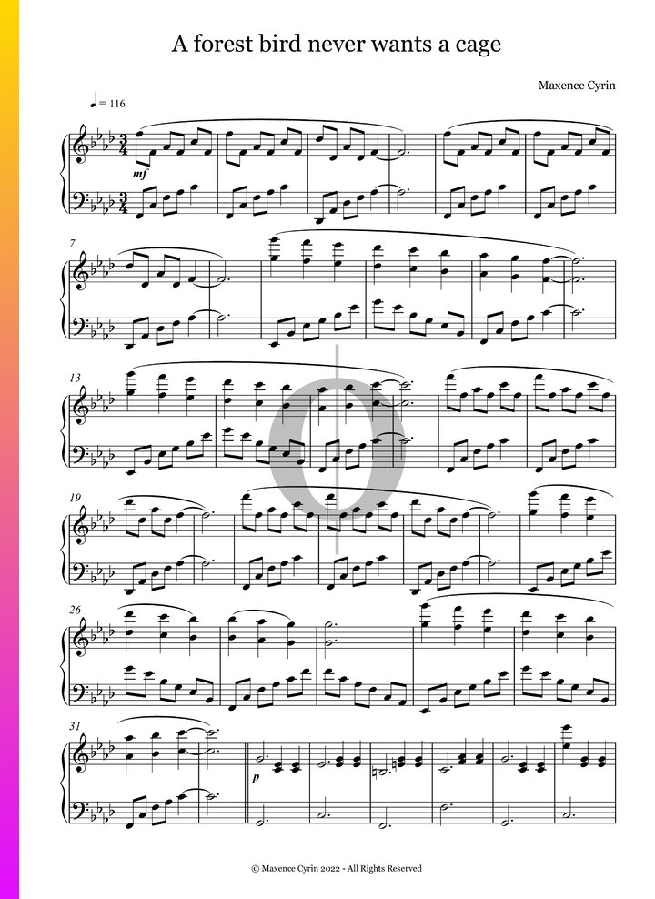 A forest bird never wants a cage (Maxence Cyrin) Piano Sheet Music - OKTAV