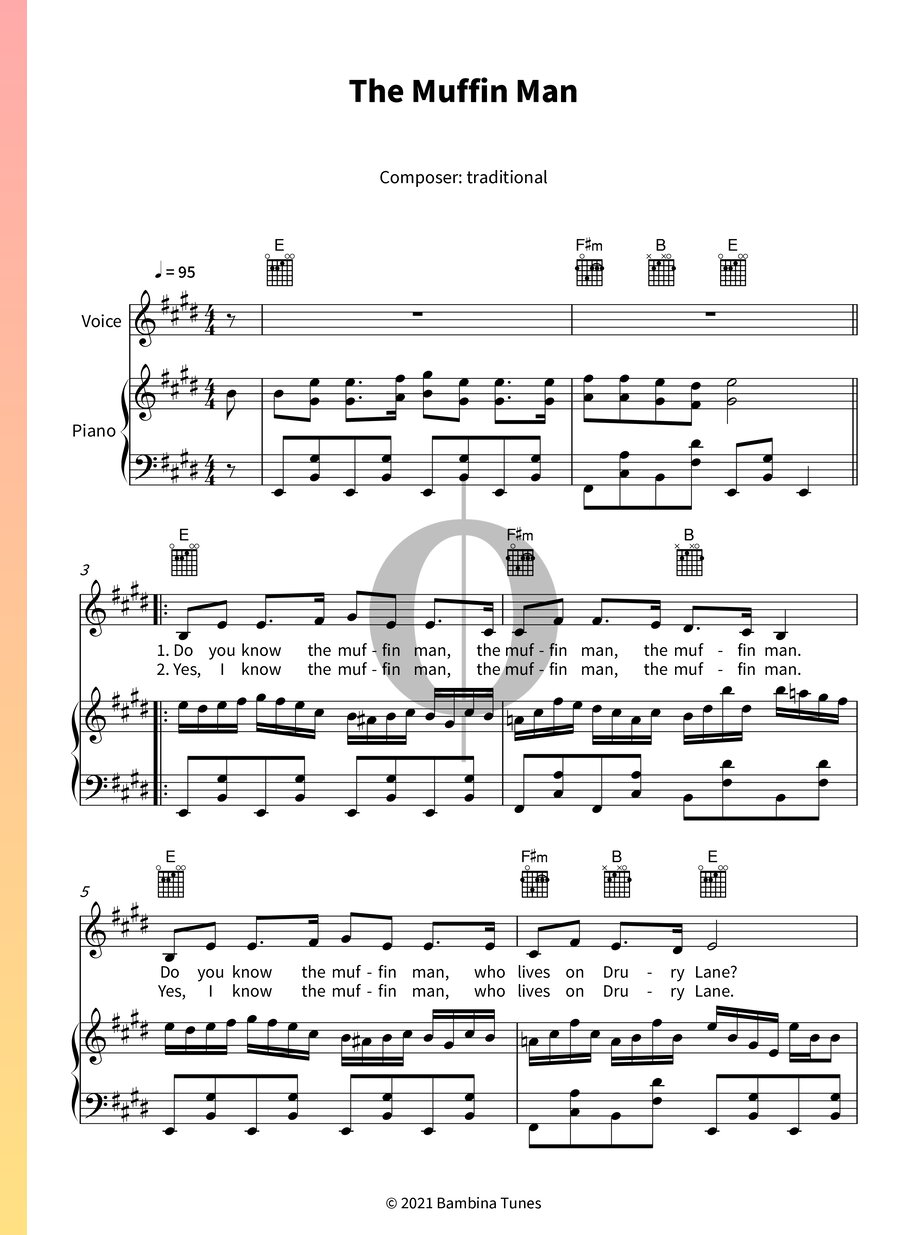 The Muffin Man (Anonymous) Piano Sheet Music - OKTAV