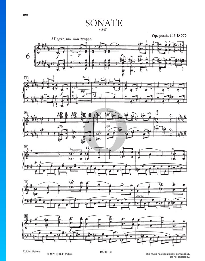 Klaviersonate in H-Dur, Op. 147 Nr. 9, D 575 Klaviernoten (Franz Schubert) - OKTAV