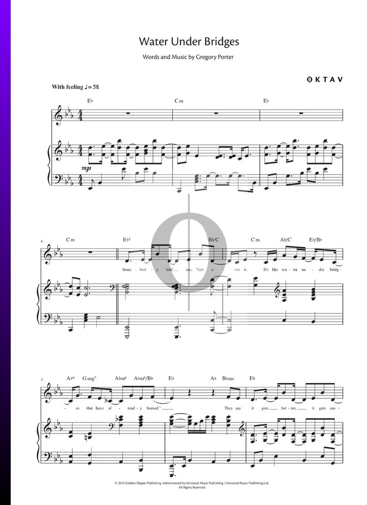 Water Under Bridges (Gregory Porter) Piano Sheet Music - OKTAV