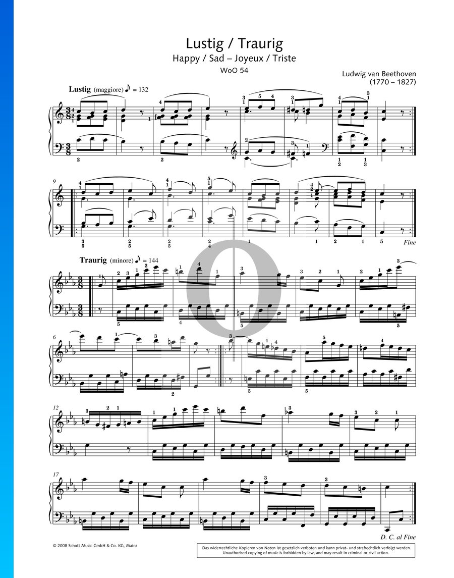 Happy-Sad Bagatelle in C Minor, WoO 54 (Ludwig van Beethoven) Piano ...