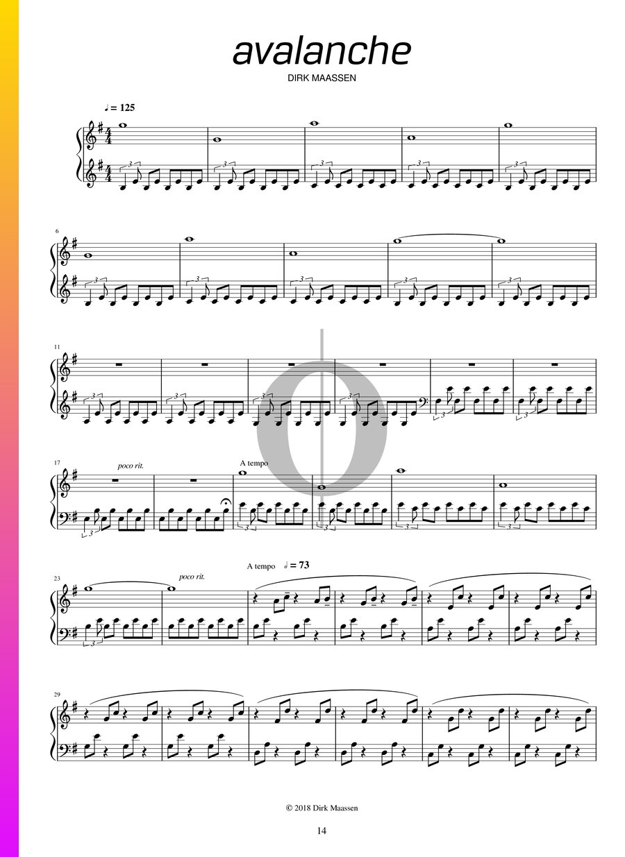 Avalanche (Dirk Maassen) Piano Sheet Music - OKTAV