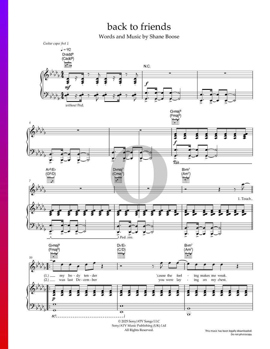 back to friends (sombr) Piano Sheet Music - OKTAV