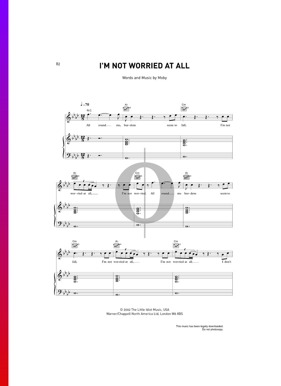 I'm Not Worried At All (Moby) Piano Sheet Music - OKTAV