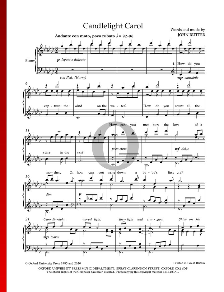 Candlelight Carol (John Rutter) Piano Sheet Music - OKTAV