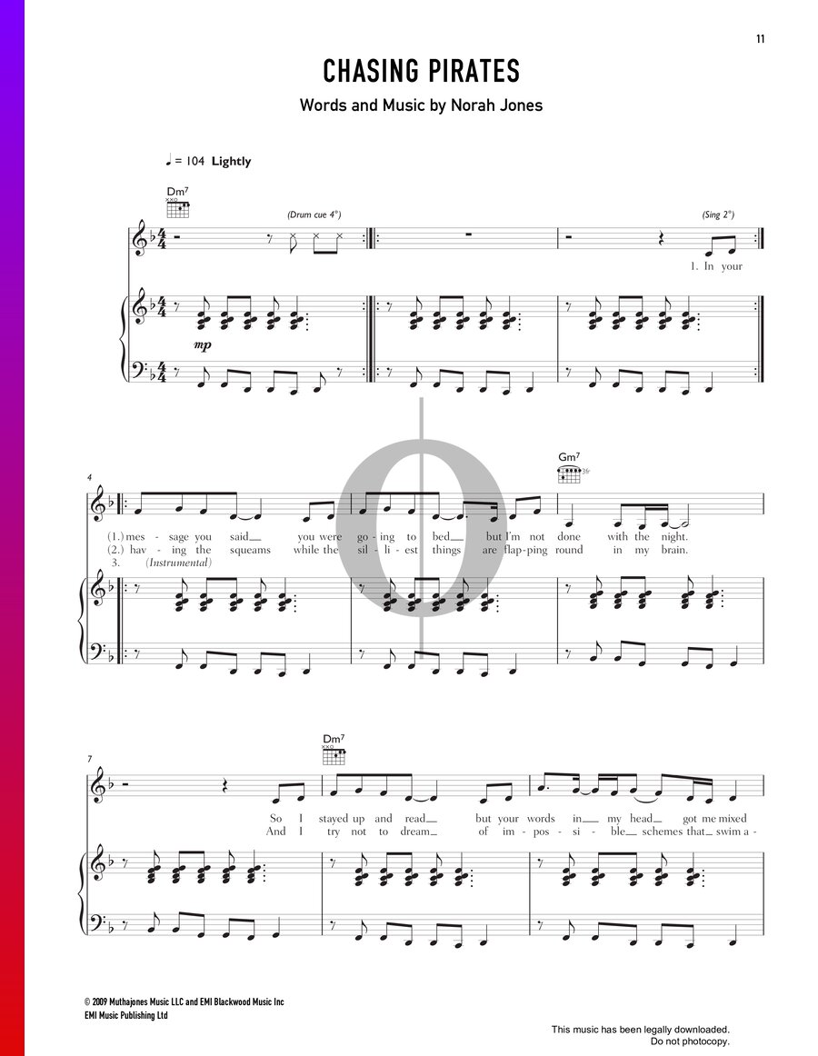 Chasing Pirates (Norah Jones) Piano Sheet Music - OKTAV