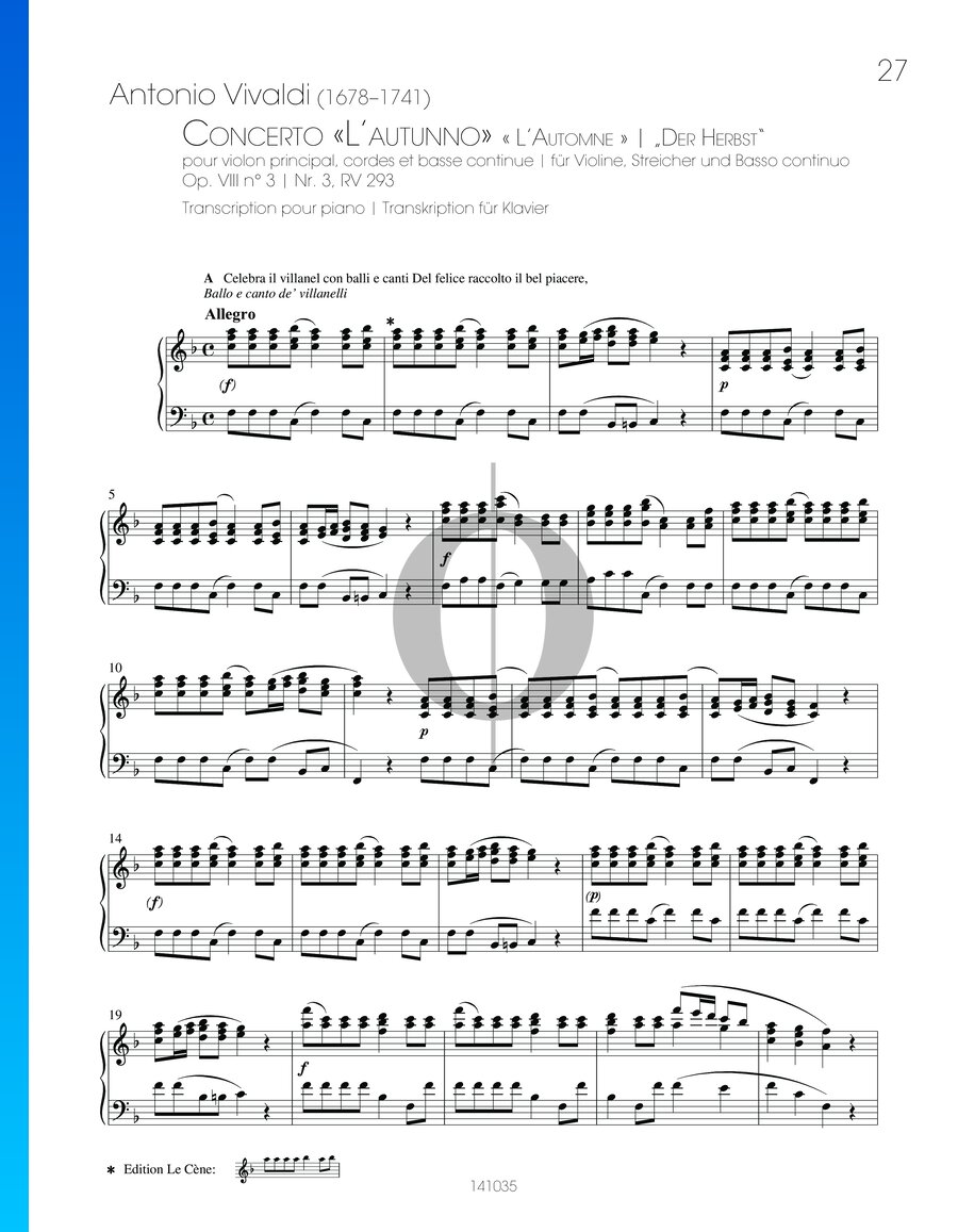 L'Autunno – Autumn, Op. 8, RV 293: 1. Allegro (Antonio Vivaldi) Piano ...