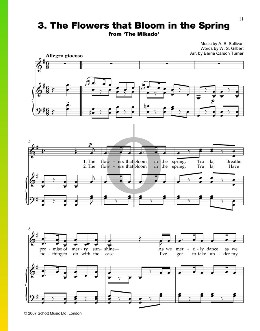 The Flowers That Bloom In The Spring (Arthur Sullivan) Piano Sheet ...