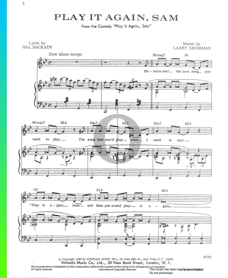 Play It Again, Sam bladmuziek uit Play It Again, Sam (Piano, Stem) - OKTAV