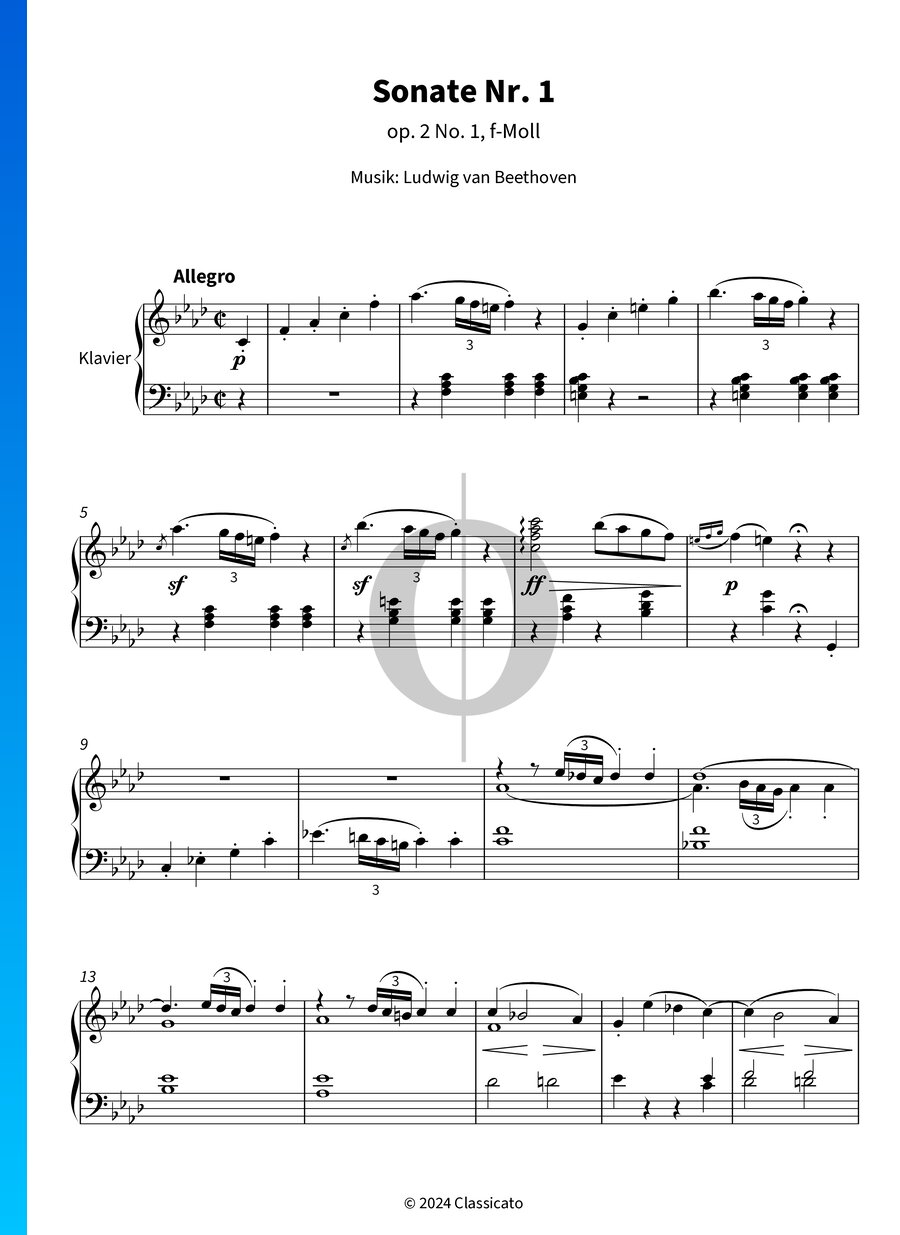 Sonata in F Minor, Op. 2 No. 1 (Ludwig van Beethoven) Piano Sheet Music - OKTAV