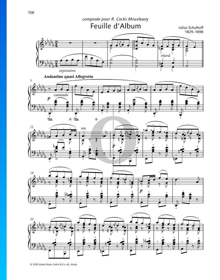 Feuille d’Album » Julius Schulhoff - Partitions de piano - OKTAV