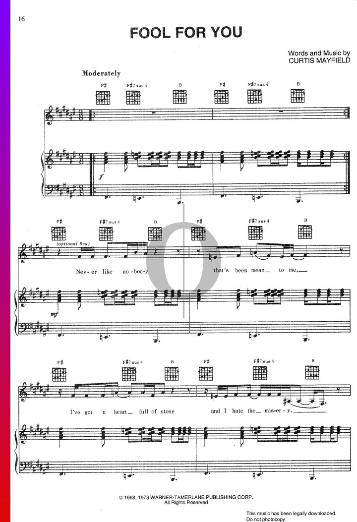 Fool For You (The Impressions) Piano Sheet Music - OKTAV