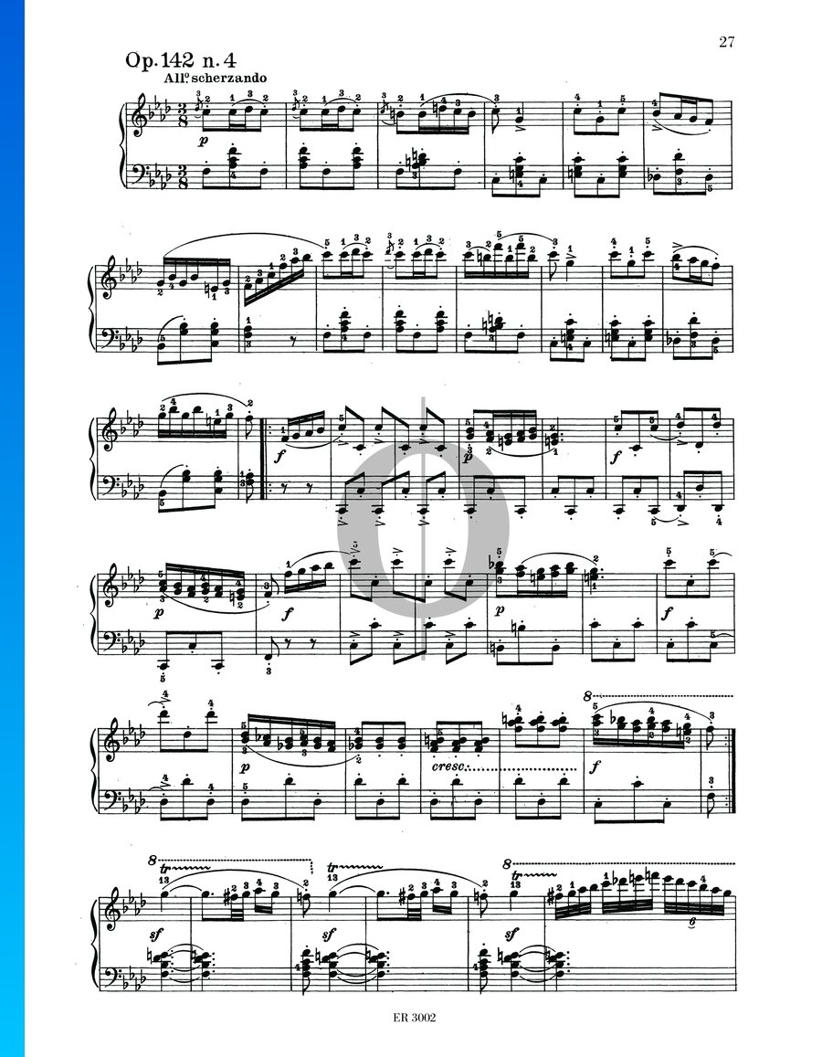 Impromptu in F Minor, Op. 142 No. 4, D 935 (Franz Schubert) Piano Sheet Music - OKTAV