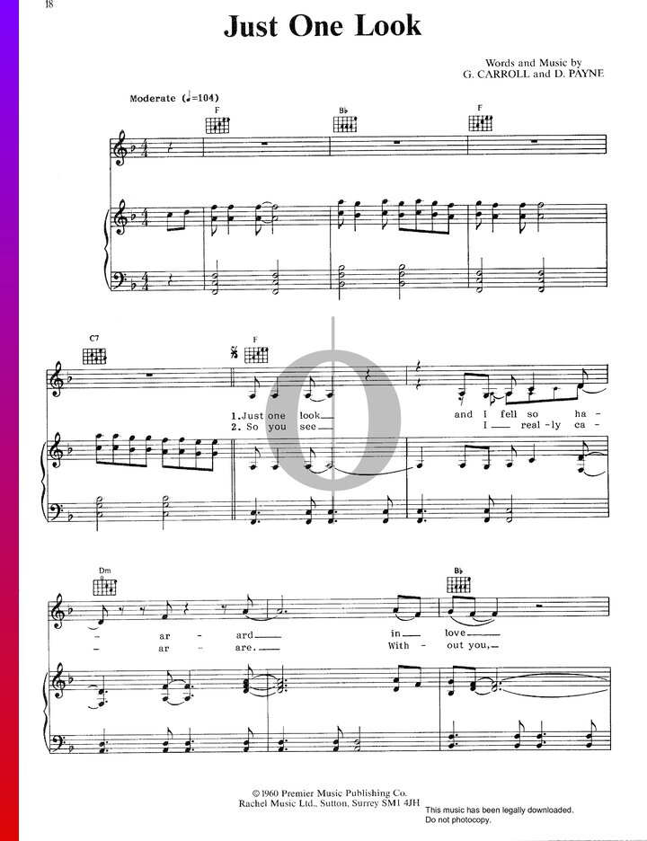 Just One Look (Doris Troy) Piano Sheet Music - OKTAV