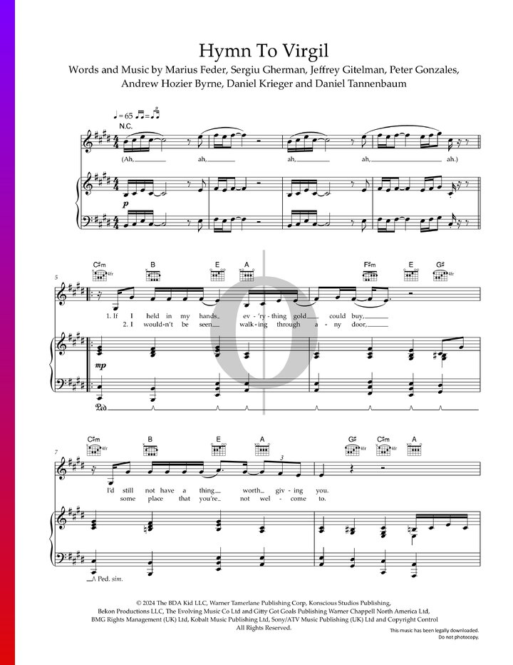 Hymn To Virgil di Hozier - Spartiti per pianoforte - OKTAV