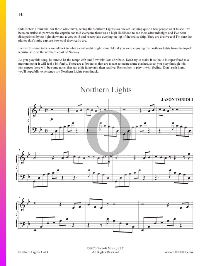 Northern Lights (Jason Tonioli) Piano Sheet Music - OKTAV