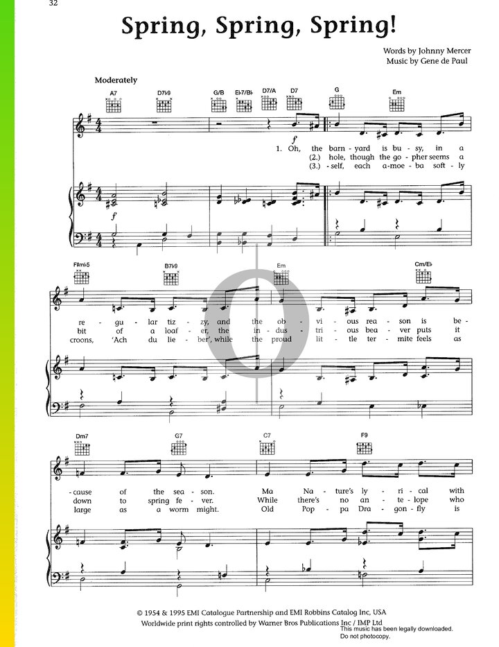 Spring, Spring, Spring! (Gene de Paul) Piano Sheet Music - OKTAV