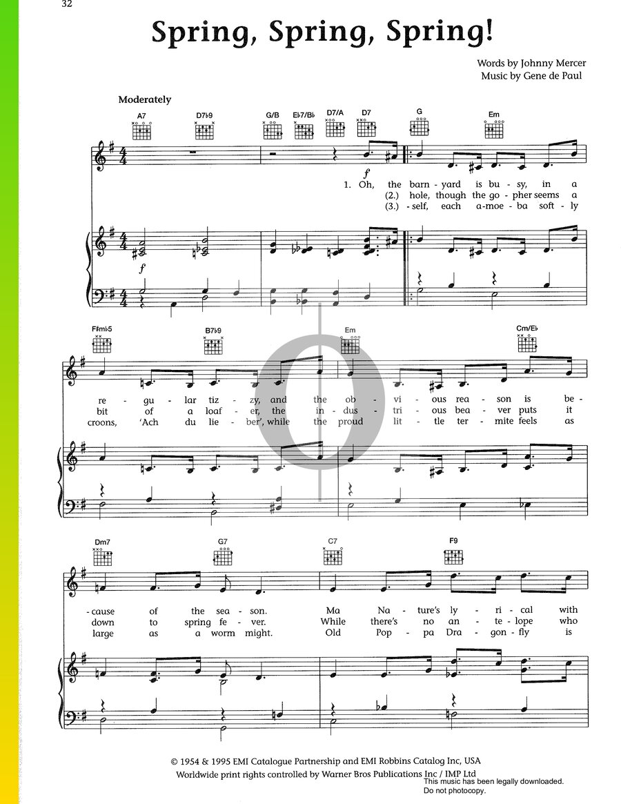 Spring, Spring, Spring! (Gene de Paul) Piano Sheet Music - OKTAV