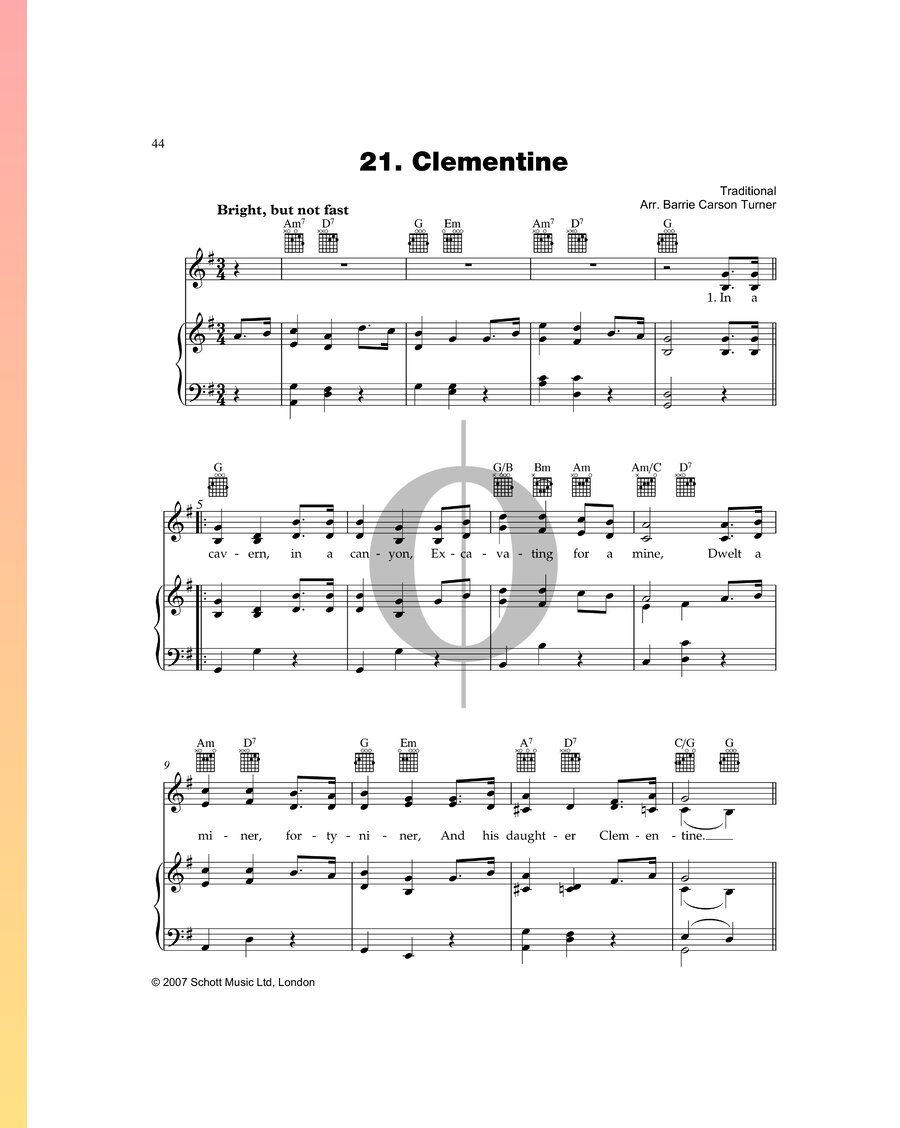Clementine (Anonymous) Piano Sheet Music - OKTAV