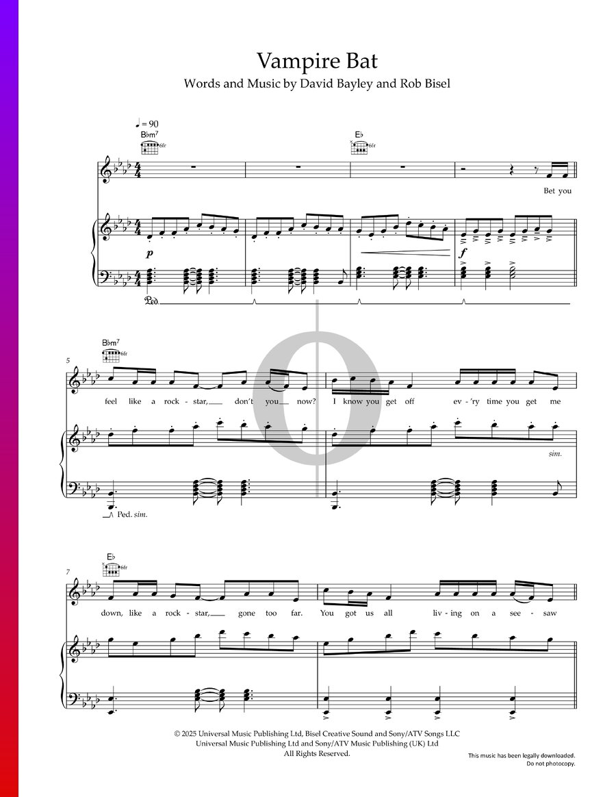 Vampire Bat (Glass Animals) Piano Sheet Music - OKTAV