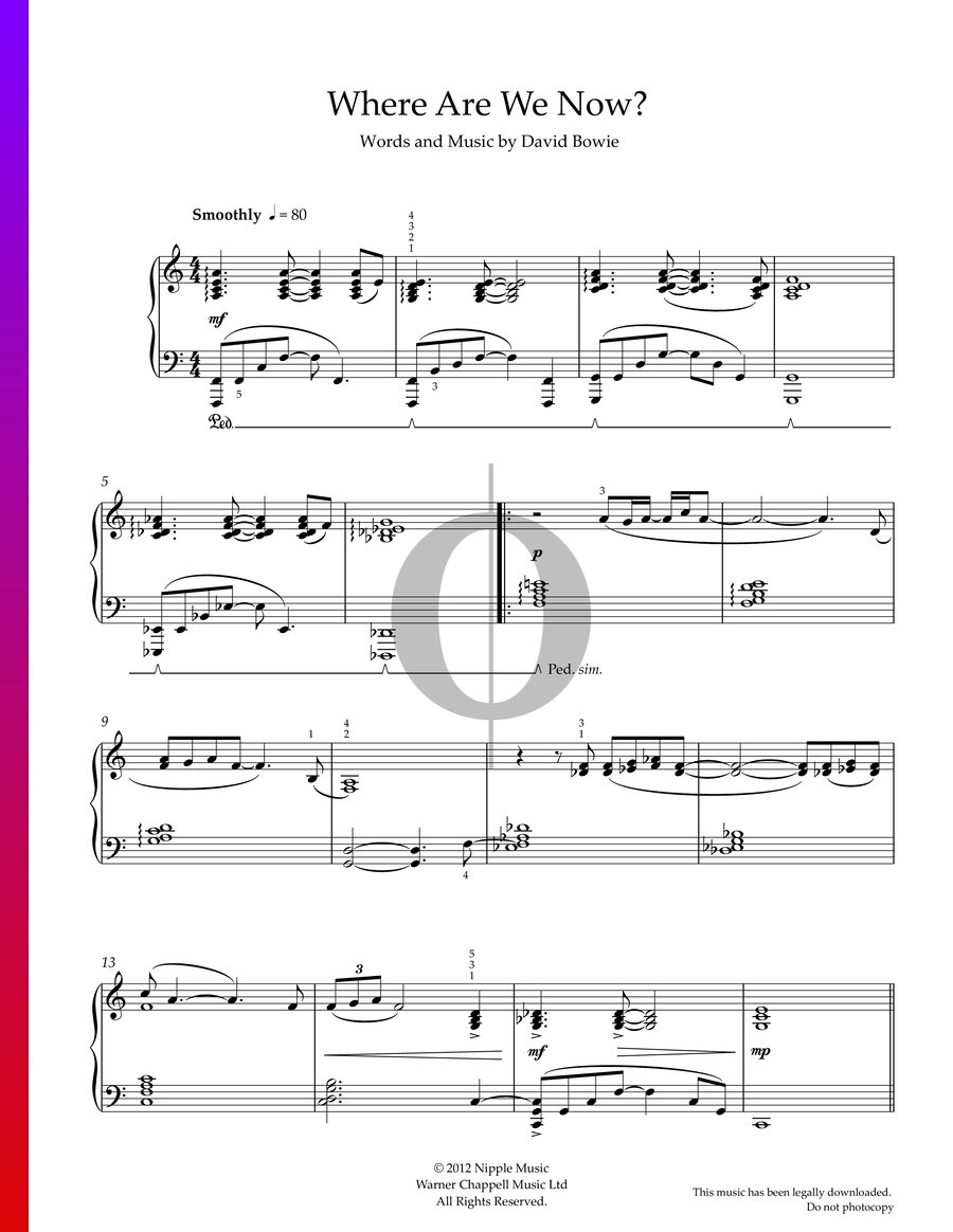 Where Are We Now? (David Bowie) Piano Sheet Music - OKTAV