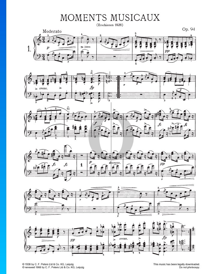 Moment Musical C Major, Op. 94 No. 1 (D 780) (Franz Schubert) Piano Sheet Music - OKTAV