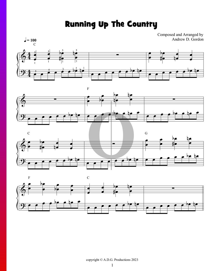 Running Up The Country (Andrew D. Gordon) Piano Sheet Music - OKTAV