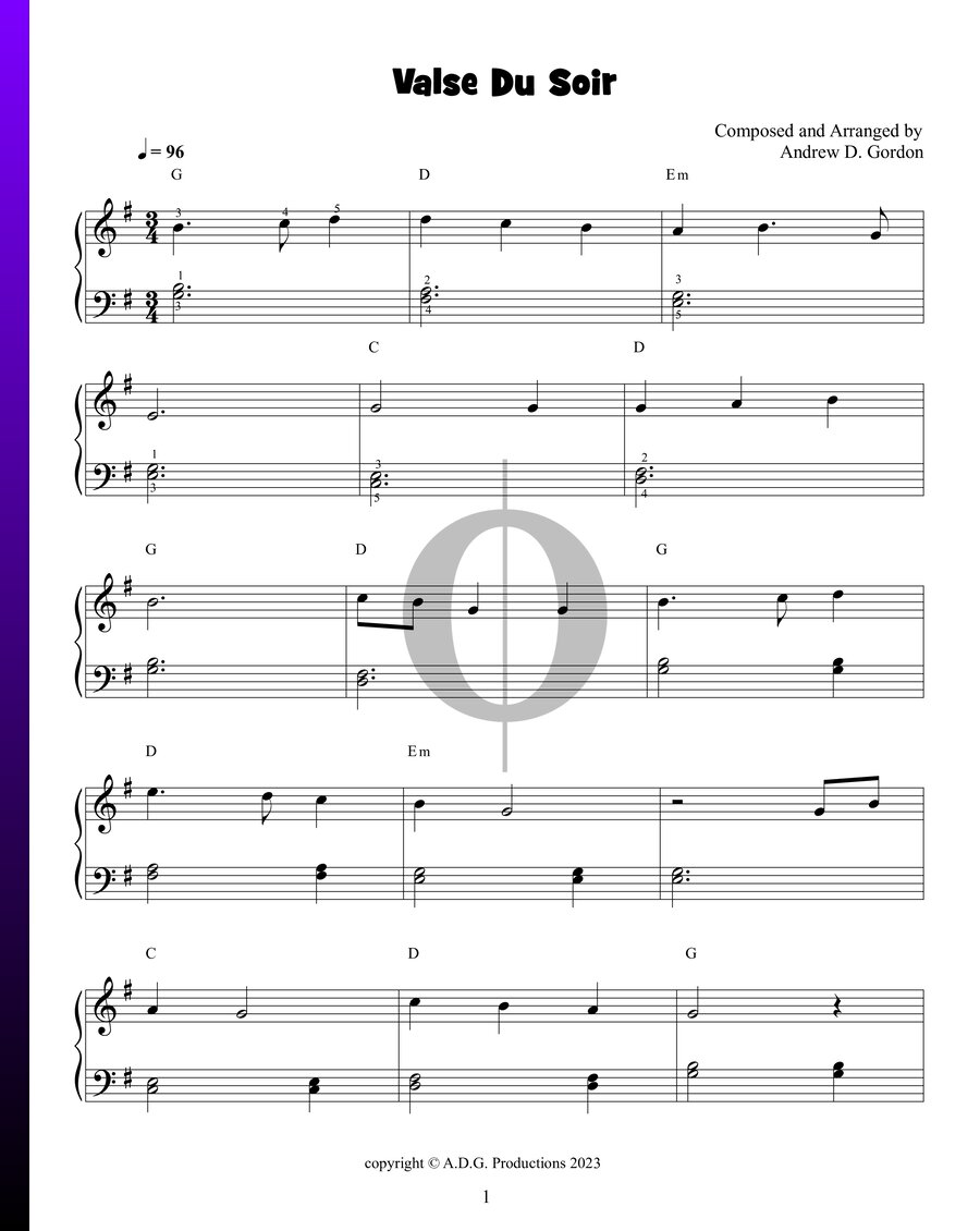 Valse Du Soir (Andrew D. Gordon) Piano Sheet Music - OKTAV