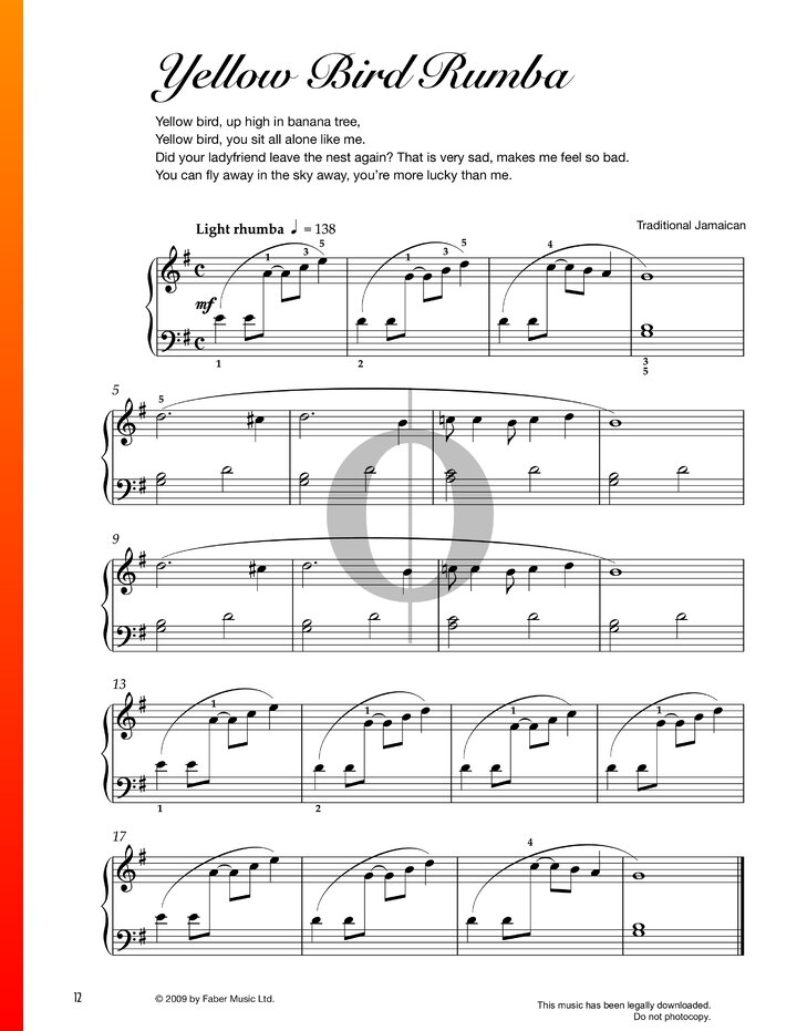 Yellow Bird Rumba (Anonymous) Piano Sheet Music - OKTAV