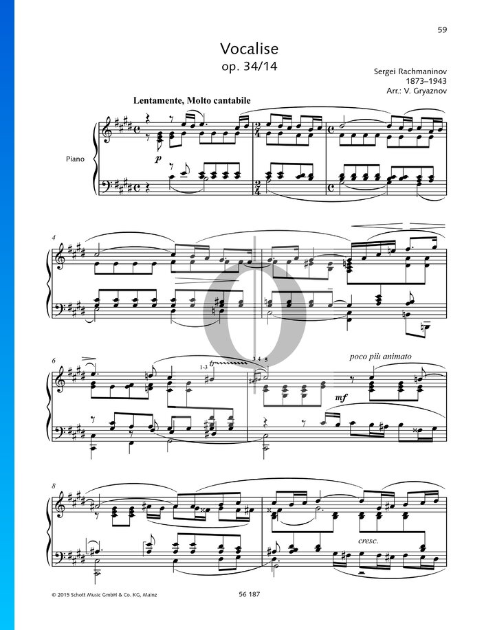 Vocalise, Op. 34 No. 14 (Sergei Rachmaninow) Piano Sheet Music - OKTAV