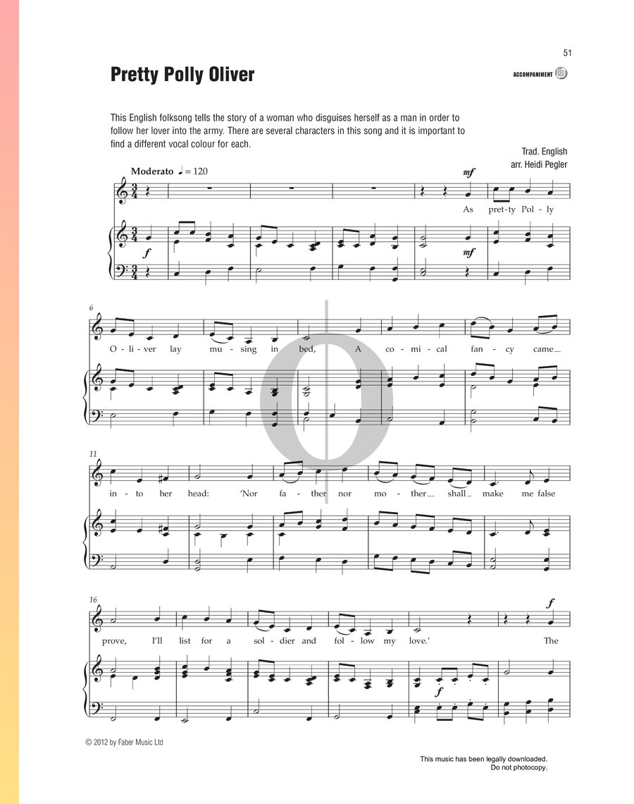 Pretty Polly Oliver (Anonymous) Piano Sheet Music - OKTAV