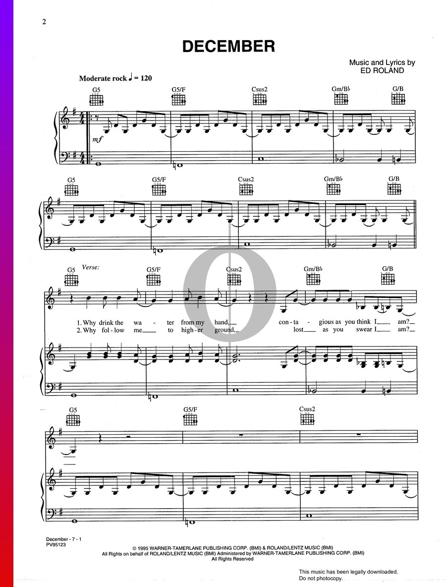 December (Collective Soul) Piano Sheet Music - OKTAV