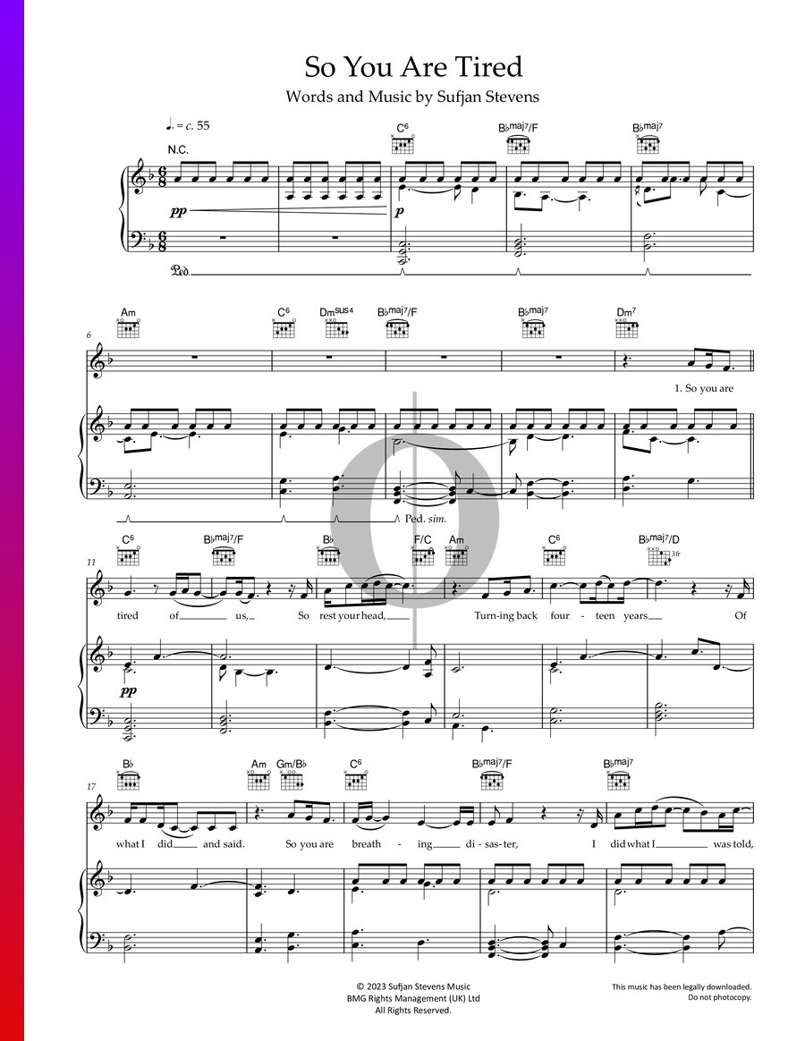 So You Are Tired (Sufjan Stevens) Piano Sheet Music - OKTAV
