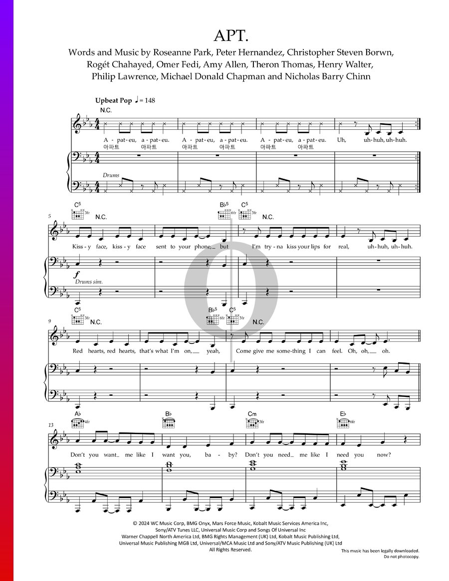 APT. (Rosé, Bruno Mars) Piano Sheet Music - OKTAV