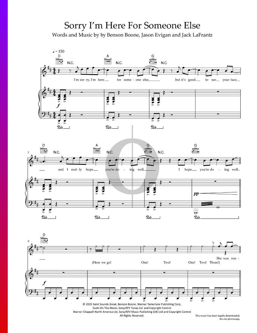 Sorry I'm Here For Someone Else (Benson Boone) Piano Sheet Music - OKTAV