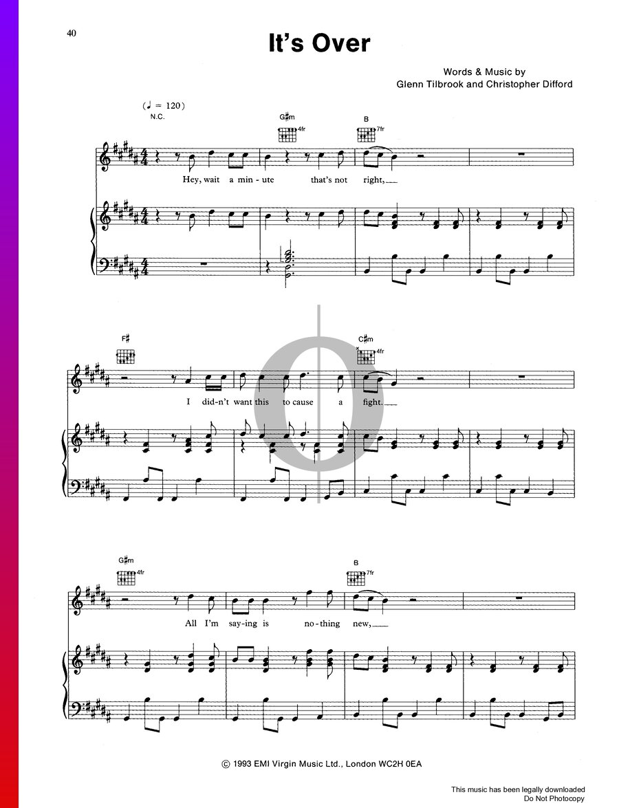 It's Over (Squeeze) Piano Sheet Music - OKTAV