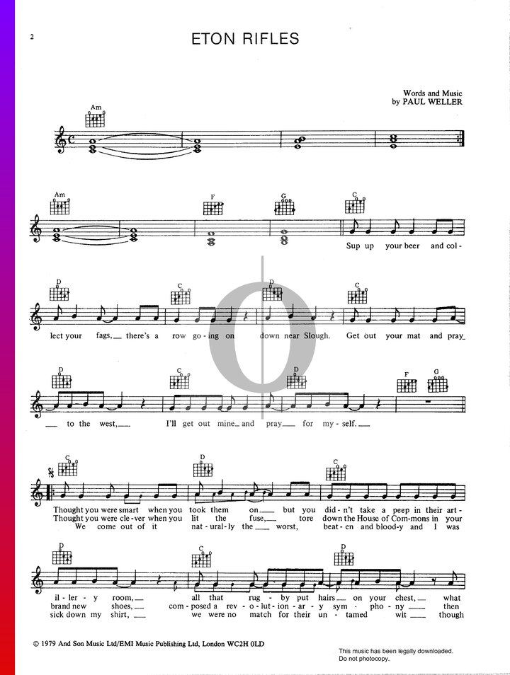 Eton Rifles (The Jam) Piano Sheet Music - OKTAV