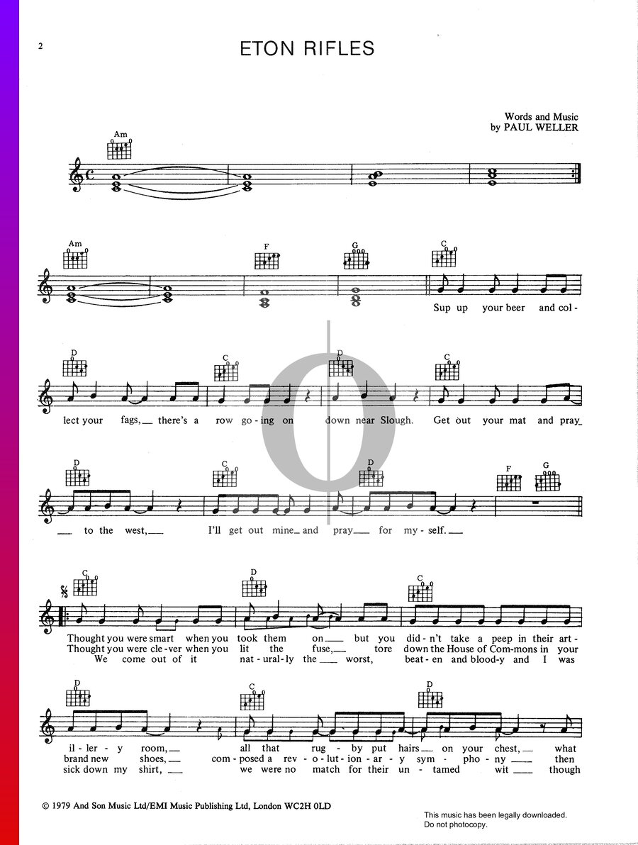 Eton Rifles (The Jam) Piano Sheet Music - OKTAV