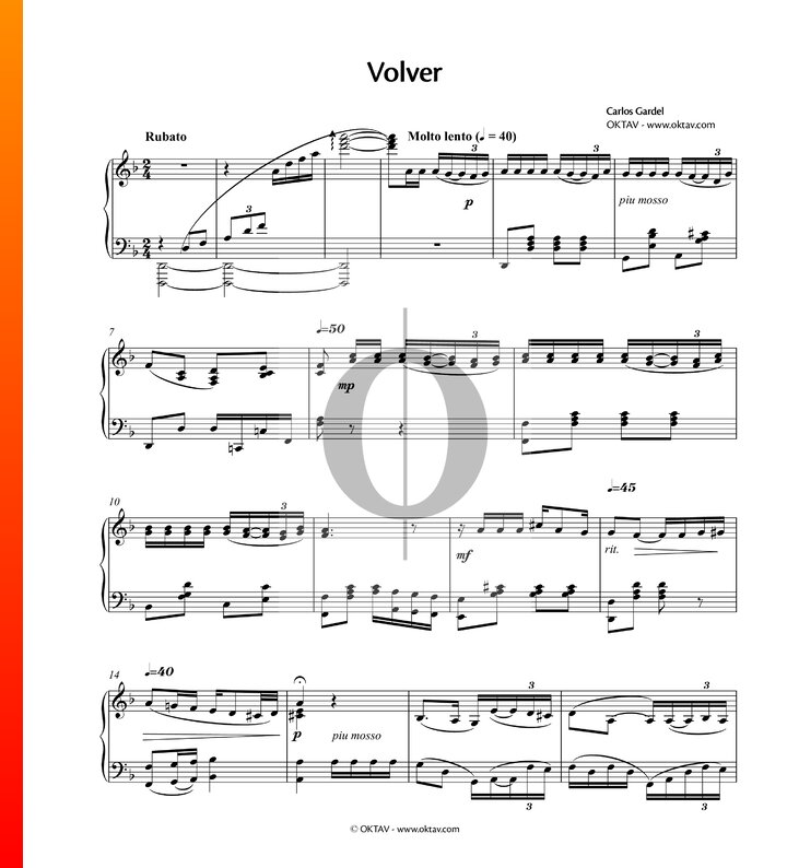 Volver (Carlos Gardel) Piano Sheet Music - OKTAV