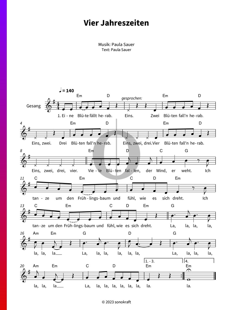Vier Jahreszeiten (Paula Sauer) Piano Sheet Music - OKTAV