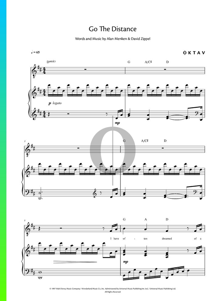 Go The Distance Piano Sheet Music from Hercules by Michael Bolton - OKTAV