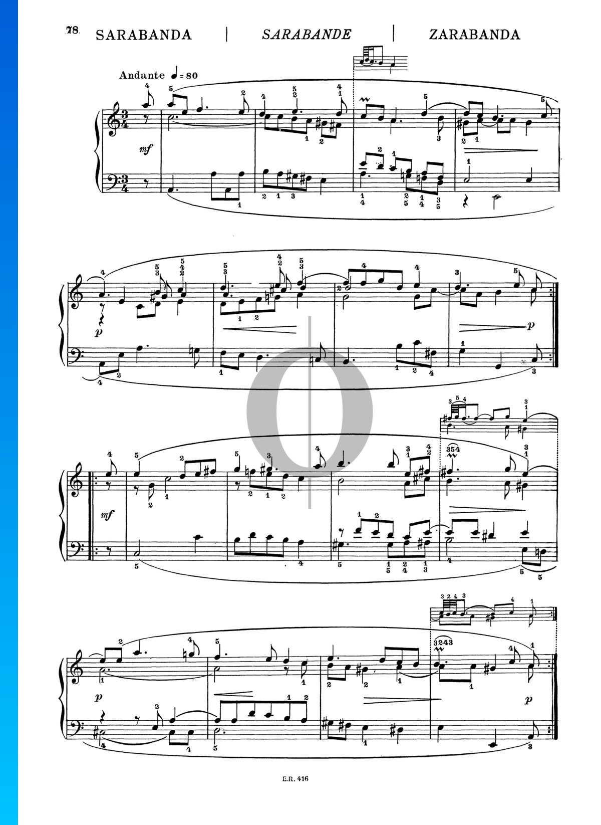 Sonata in A Minor, Sarabande (Johann Sebastian Bach) Piano Sheet Music ...