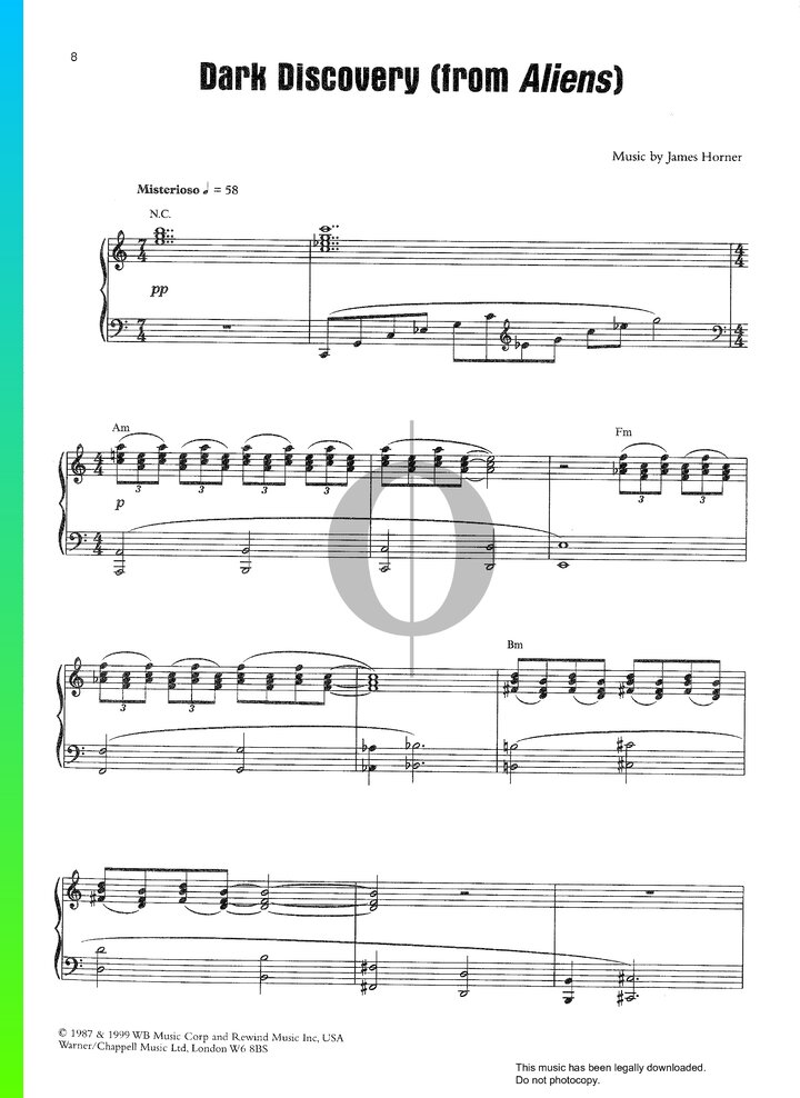 Dark Discovery Piano Sheet Music from Aliens by James Horner - OKTAV
