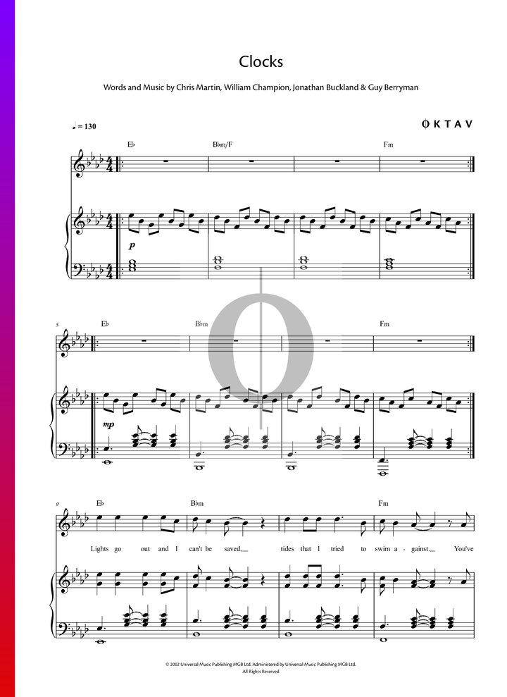Clocks (Coldplay) Piano Sheet Music - OKTAV