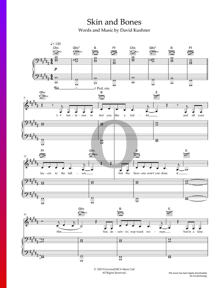 Skin And Bones (David Kushner) Piano Sheet Music - OKTAV